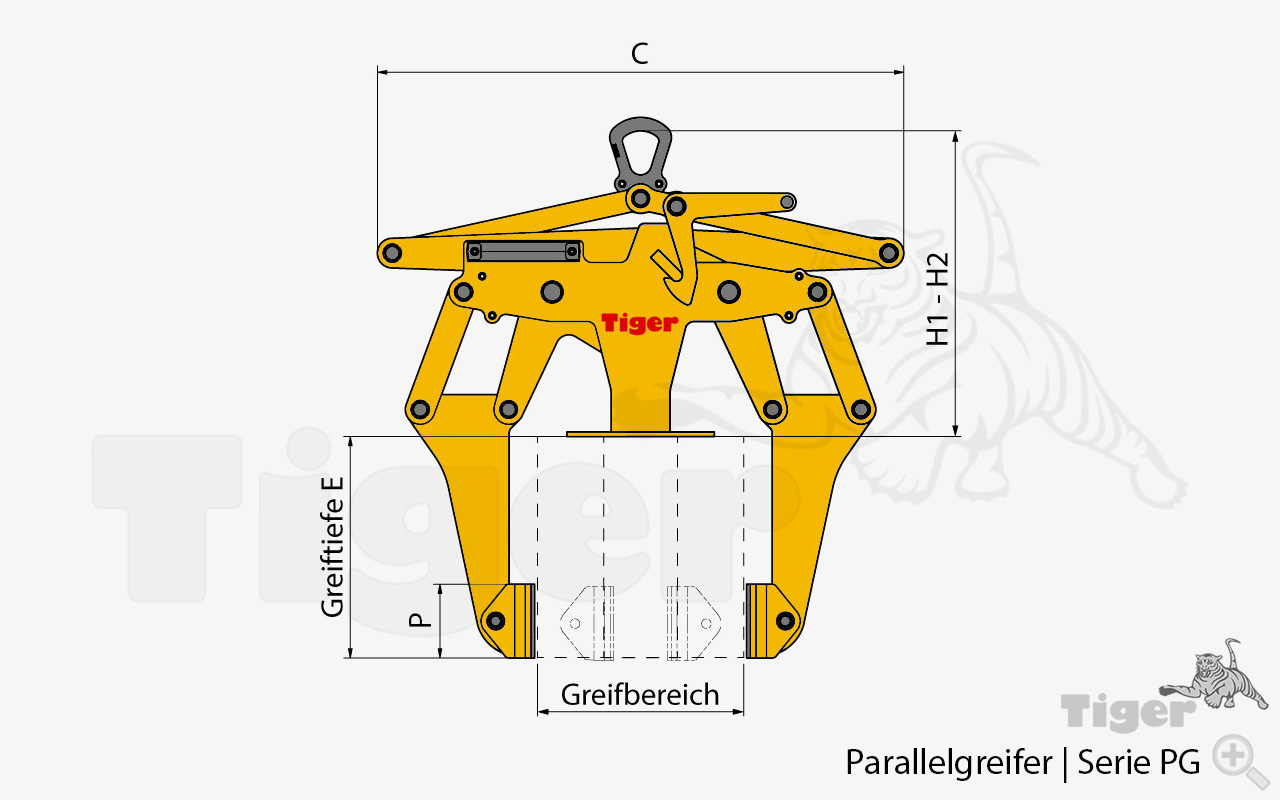 Tiger Parallelgreifer PG mit beweglichen Prismenbacken zum senkrechten ...